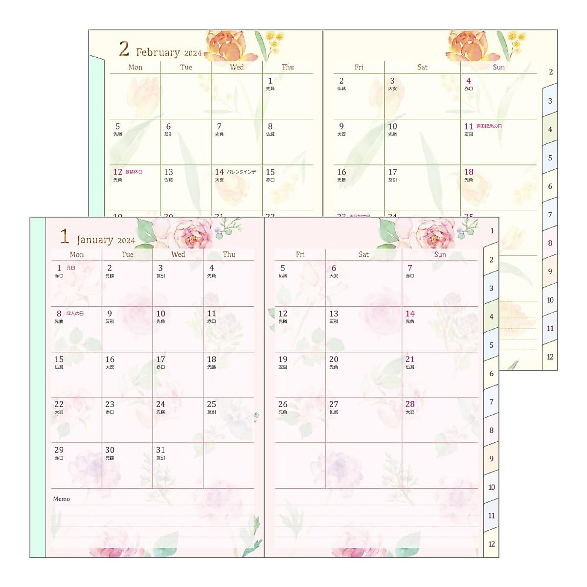 Midori Pocket Diary 22256006 Weekly Planner, 2024, B6, Cat Pattern, Starts January 2024 (country time floral pattern)