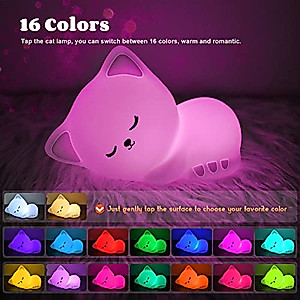 YOTOZU Cat Lamp Kitty Night Light, USB Rechargeable Cute Cat Night Light, 16 Colors Breathing Modes Kid Night Light for Girls, Childrens, Toddler, Baby, and Kids Christmas Gifts