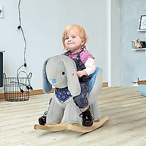 Qaba Kids Ride-On Rocking Horse Toy Bunny Rocker with Fun Play Music & Soft Plush Fabric for Children 18-36 Months