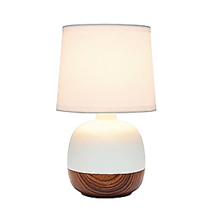 Simple Designs LT2078-DWW Petite Mid Century Table Lamp, Dark Wood and White