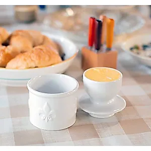 Butter Bell - The Original Butter Bell crock by L Tremain, a Countertop French Ceramic Butter Dish Keeper for Spreadable Butter, Fleur de Lis Collection (Blanche)