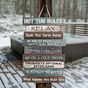 V VIBEPY All Over Print Hot Tub Rules Sign 8 Inches, 12 Inches, 18 Inches Funny Rules Sign, Bathroom Decoration Sign, Bathroom Sign, Hot Tub Sign, Bathroom Sign, Wooden Sign, Hot Tub Rules Wooden Sign