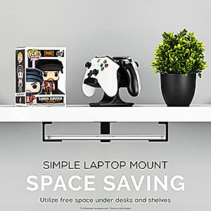 BRAINWAVZ Under Desk Laptop Mount Holder, Adhesive & Screw in, Devices Upto 1.9" Thick for Laptops MacBook Routers Surface iPads Tablets & More (Black)