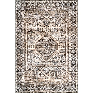 nuLOOM Devin Machine Washable Vintage Medallion Accent Rug, 2' x 3', Light Brown