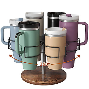 NETEL Stanley Cup Organizer Rotatable Tumbler Organizer 6 Slot Revolving Water Bottle Organizer Countertop Bottle Holder Storage for Stanley 20-40oz Tumbler 30-40 oz Black