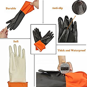 Rubber Apron Waterproof with Thick Rubber Gloves for Men and Women, Heavy Duty Butcher Apron with Adjustable Neck Pad, Chemical Aprons, Long Waterproof Apron for Dishwashing, Cleaning, Lab Work