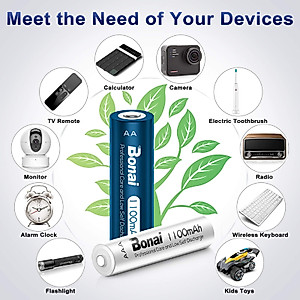 BONAI AAA Rechargeable Batteries 1100mAh (AAA 16 Pack) with Rechargeable AA Batteries Ni-MH 1100mAh 1.2V (AA 8 Pack) for Garden Solar Lights