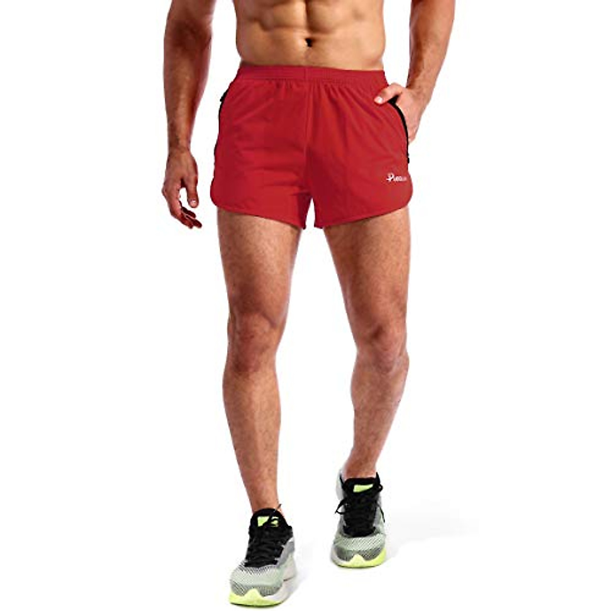 Pudolla Men’s Running Shorts 3 Inch Quick Dry Gym Athletic Workout Shorts for Men with Zipper Pockets(Dark Red X-Large)