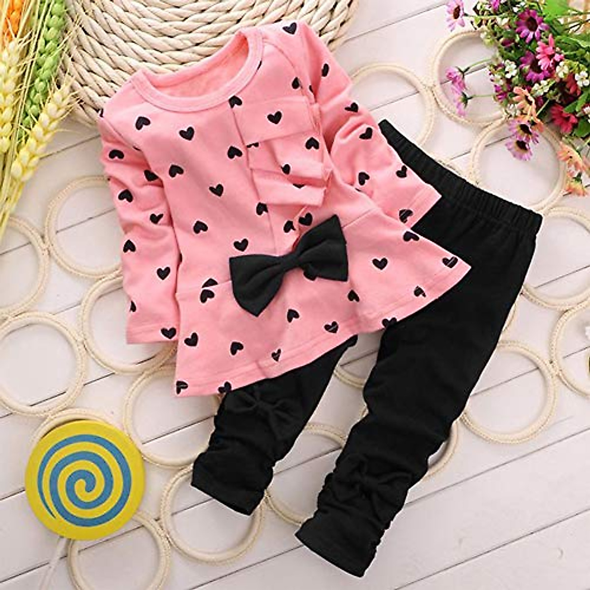 Cute Toddler Baby Girls Clothes Set Long Sleeve T-Shirt and Pants Kids 2pcs Outfits (Pink2, 2-3 T)