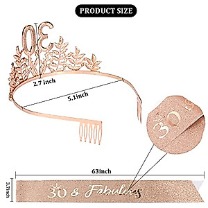 30th Birthday Sash and Tiara for Women, CIEHER 30th Birthday Decorations for Women Rose Gold 30th Birthday Sash Birthday Crown 30 & Fabulous Sash for Women 30th Birthday Gifts for Her Happy 30 Birthday Party Supplies
