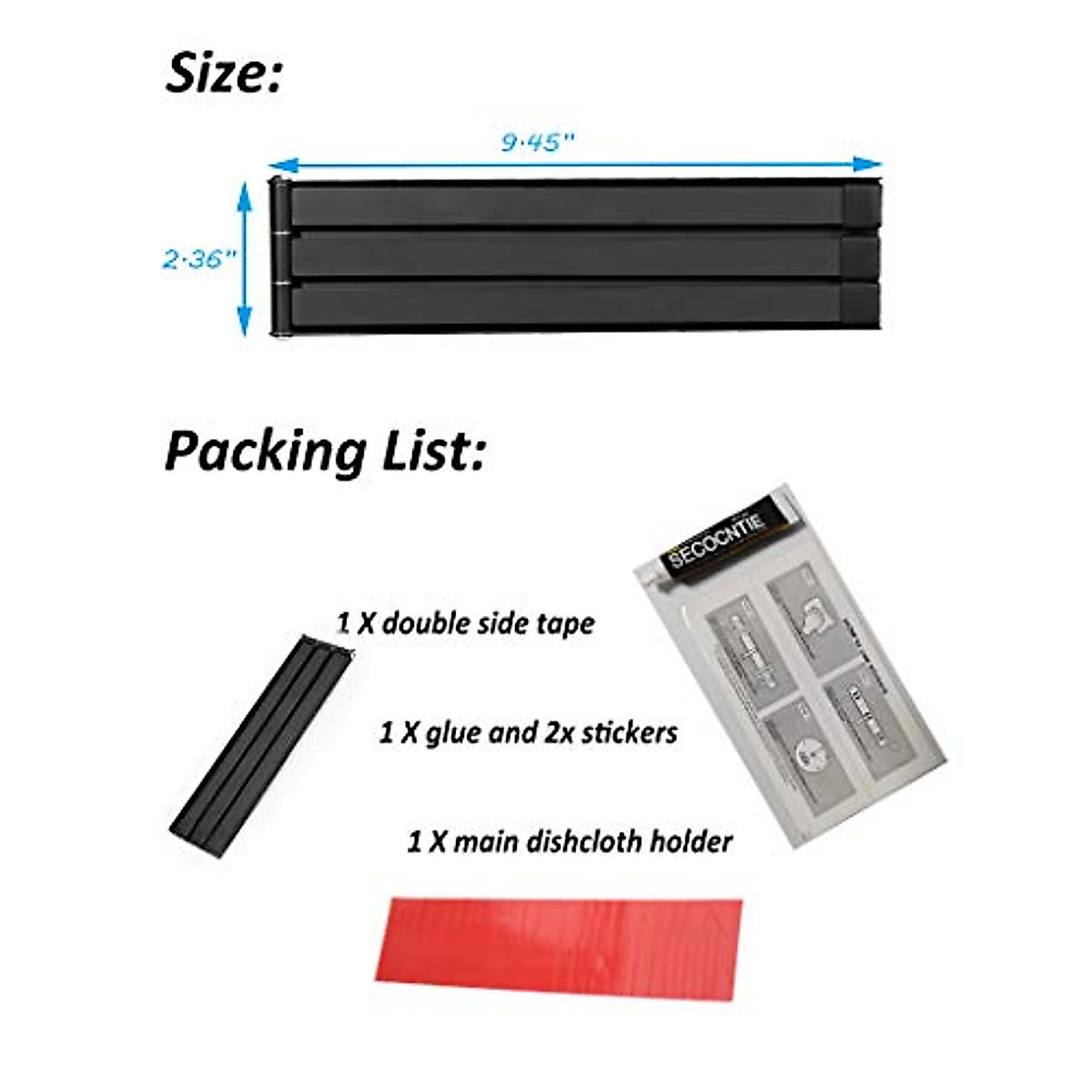 MAOERFUL 3 Swing Arms Towel Holder Wall Mount Towel Rack Dish Rag Dishcloths Washcloth Storage Organizer Hanger Swivel Hand Towel Bar for Sink Door Cabinet in Kitchen Bathroom (Black)