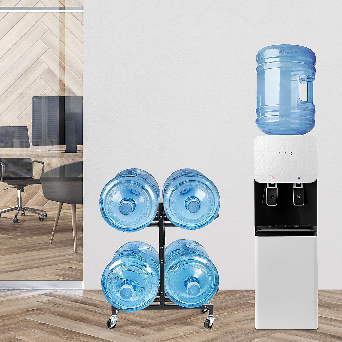 ZOMICE 5 Gallon Water Jug Holder with Wheels,5 Gal Water Jug Storage Rack for 4 Bottles,2-Tier Foldable Water Cooler Jug Stand for 5 Gallon Water Bottle Dispenser