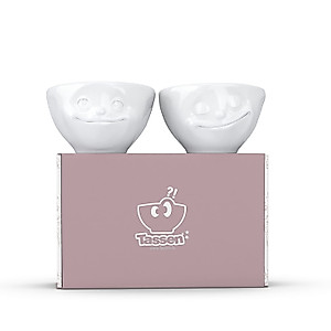 TASSEN Small Porcelain Bowl Set No. 2, Happy & Dreamy Face, 3.3 oz. White (Set of 2 Bowls)