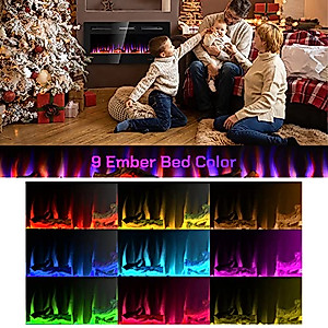 Uthfy 50" Electric Fireplace,1500W Recessed & Wall Mounted Fireplace Heater & Linear Fireplace,6 Flame Colors & 9 Ember Bed Colors,Remote Control,8H Timer,Adjustable Thermostat, Black (HY-HW50)