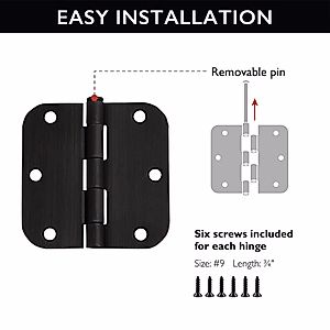 Design House 181446 5/8" Radius Steel Door Hinge Door Hardware Door Hinges Interior Doors, 3.5" x 3.5", Oil Rubbed Bronze, 10 Pack
