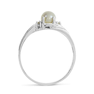 Direct-Jewelry 10k White Gold Freshwater Cultured Pearl And Diamond Ring (Size 4.5)