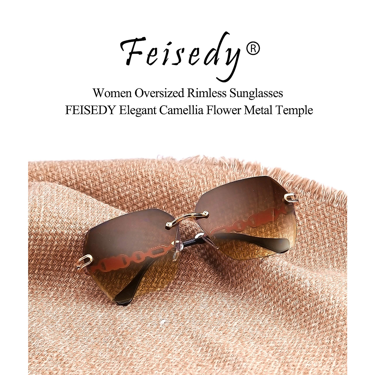 FEISEDY Classic Rimless Sunglasses Women Metal Frame Diamond Cutting Lens Sun Glasses B2567