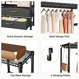 Ulif F3 Freestanding Closet Garment Rack, 5 Tiers Adjustable Heavy Duty Clothes Organizer Storage with 2 Fabric Drawers, Suitable for Bedroom, Apartment, and Cloakroom, 39.4"W x 14.5"D x 71.2"H, Black