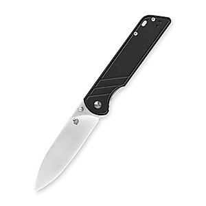 QSP EDC Folding Pocket Knife, D2 Blade, 4" G10/Micarta handle, Left and Right Handed Thumb Stub Opening, Smooth Liner Lock with Ball Bearing, Parrot (ball bearing, black G10)