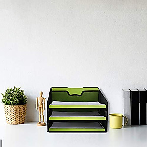 Reliatronic Desk File Organizer with 3 Letter Trays and 1 Vertical Sections, Mesh Letter Tray Paper Organizer for File Holders and Desk Accessories, Black