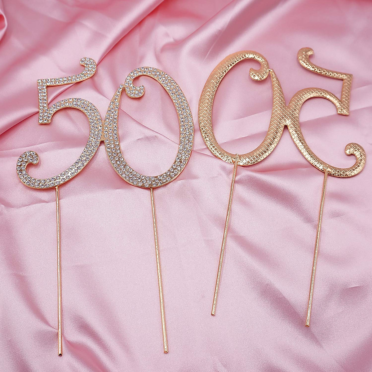 Honbay 50 Birthday Cake Topper Sparkly Bling Alloy Crystal Rhinestones Cake Topper Cake Decoration for 50th Birthday or Anniversary Party (Gold)