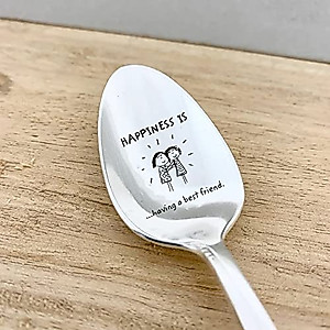 BIGEVENTS Happiness is having a Best friend Spoon Engraved teaspoons coffee spoon coffee spoons my peanut butter spoon Silver 7 A1 A1