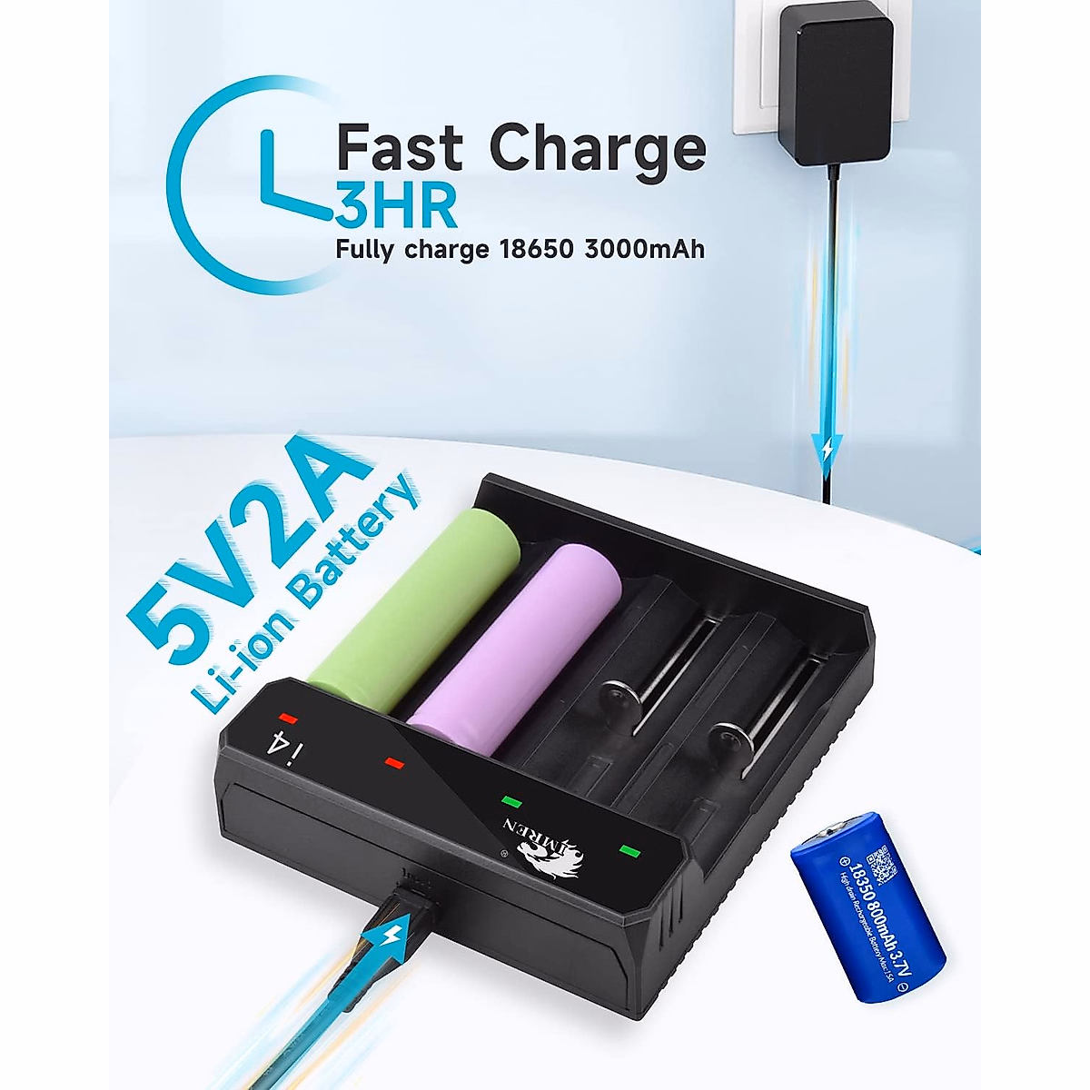 IMREN 26650 21700 Battery Charger, 4Bay 26650 21700 Fast Battery Charger,3.7V Lithium-ion Battery Charger for 18650 18500 18350 17650 17670 17500 20700 21700 26650 Batteries (4 Bay)