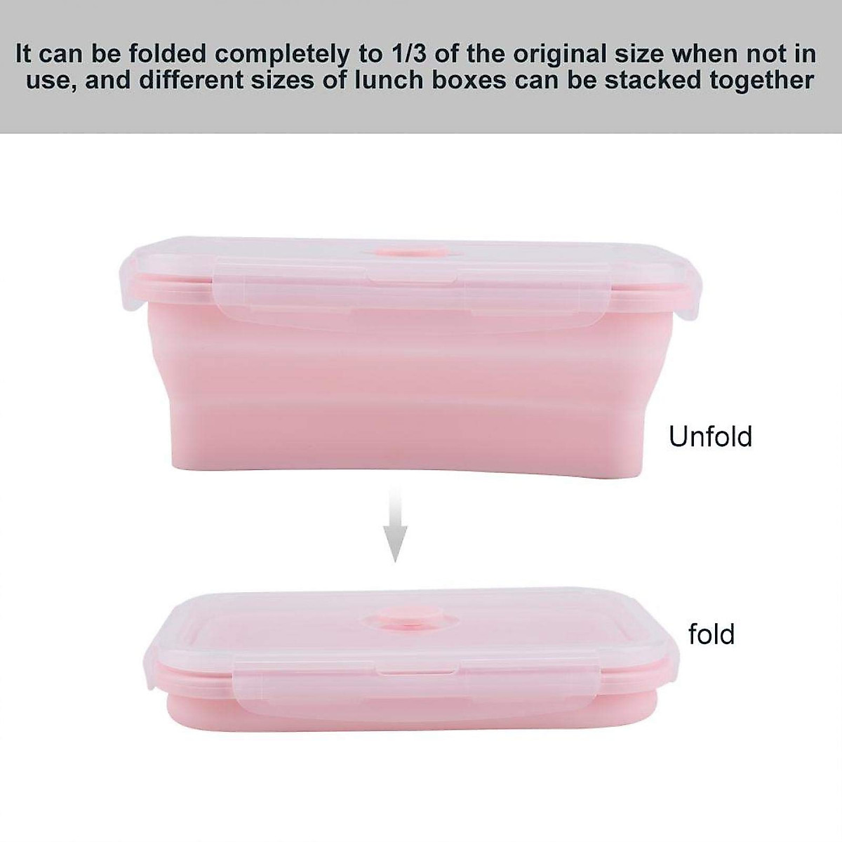 Silicone Food Storage Containers, Rectangle Lunch Boxes Collapsible Meal Prep Containers for Picnic Travel, Microwave Freezer Dishwasher Safe(800ML Pink)