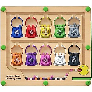 Magnetic Color and Number Maze, Montessori Wooden Puzzle Board for Color Sorting and Counting Number, Preschool Learning Activities Toddler Fine Motor Skills Toys for Boys Girls 3 4 5 Years Old