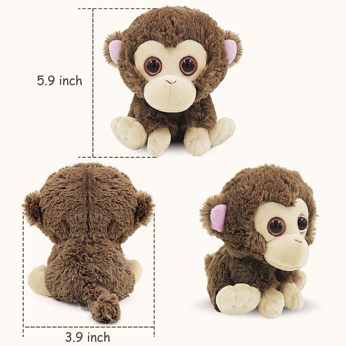WEIGEDU Small Plush Toys Babies Monkey Stuffed Animals, 5.9 inches, Kaffee Brown Chocolate