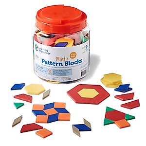 Learning Resources Plastic Pattern Blocks - Set of 250, Ages 3+, Shape Games for Preschoolers, Homeschool Supplies, Shape Manipulatives for Kids,Back to School Supplies,Teacher Supplies