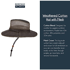 Dorfman Pacific Co. Men's Weathered Cotton Big Brim with Mesh, Brown, Large