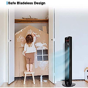 Simple Deluxe 48’’ Electric Oscillating Tower Fan with Remote Control and Large LED Display, Great for Indoor, Bedroom and Home Office, Black (48 inch)