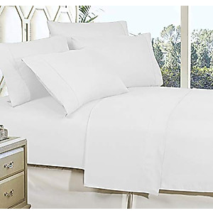 Elegant Comfort Luxury Soft 1500 Thread Count Egyptian 6-Piece Premium Hotel Quality Wrinkle and Fade Resistant Cozy Bedding Set, Easy All Around Elastic Fitted Sheet, Deep Pocket, Queen, White