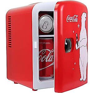 Coca-Cola 4L Portable Cooler/Warmer, Compact Personal-Travel-Fridge for Snacks Lunch Drinks Cosmetics, Includes 12V and AC Cords, Cute Desk Accessory for Home Office Dorm , Red, Polar Bear