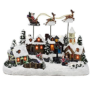 Kurt Adler Battery Operated Musical LED Village with Santa and Deer, 11-Inch