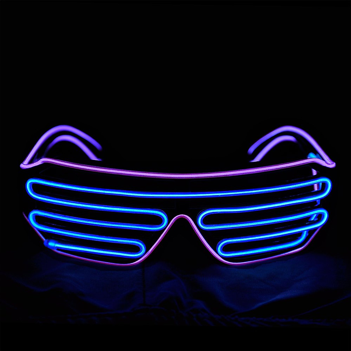 PINFOX Shutter EL Wire Neon Rave Glasses Flashing LED Sunglasses Light Up Costumes For 80s, EDM, Party RB03 (Purple - Blue)