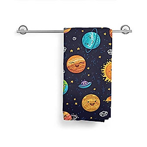 KiuLoam Childish Cute Solar System Hand Towel Ultra Soft Highly Absorbent Luxury Towels for Bathroom Gym Spa