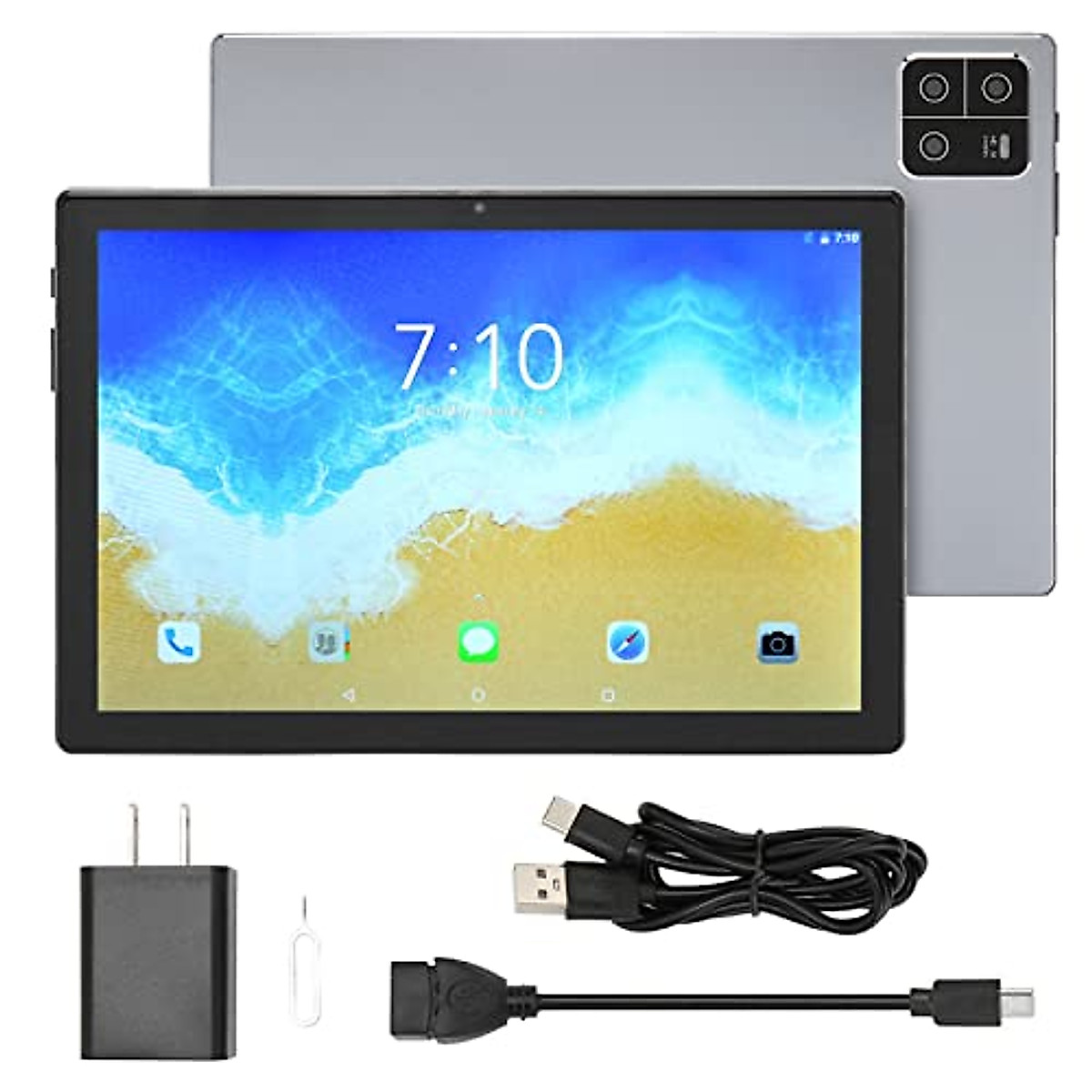 Naroote Office Tablet, Tablet Pc 10 Inch Silver Color for Travel (US Plug)