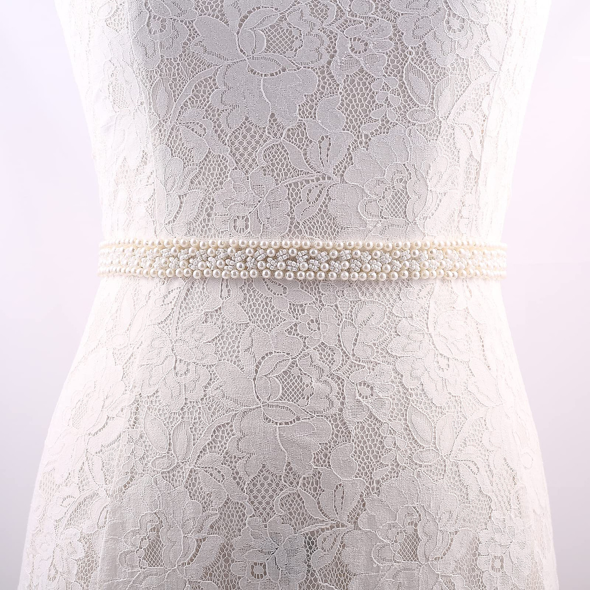 Fubney Crystal Bridal Belt Handmade Pearls Wedding Sash Belts Bridesmaid Sash for Women's Dress (ivory)