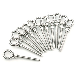 316 Stainless Steel Eye Bolt, Heavy Duty Shoulder Eyebolts Screws with Washer and Nuts (M6, 10PCS)