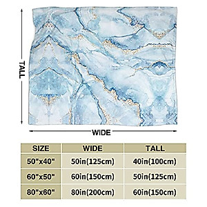 Perinsto White Blue Marble Throw Blanket Ultra Soft Warm All Season Decorative Fleece Blankets for Bed Chair Car Sofa Couch Bedroom 50"X40"