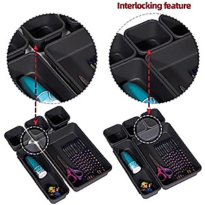 Albeads 16 Pack Interlocking Drawer Organizer Tray - Customizable Multi Purpose Storage Tray for Office，Bathroom，Kitchen,Makeup- Durable Desk Drawer Organizer (Dark Gray)