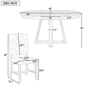 Bellemave Extendable Dining Table Set for 4, 5-Piece Round Table Set with 4 Chairs, Circle Table with Upholstered Chairs, Oval Kitchen Table Set with Extendable Table for Dining Room and Kitchen