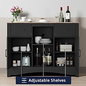 Cozy Castle Buffet Storage Cabinet with Doors and Adjustable Shelves, 42.5" Kitchen Buffet Table Sideboard, Accent Coffee Bar Cabinet for Kitchen, Living Room, Entryway, Dining Room, Black