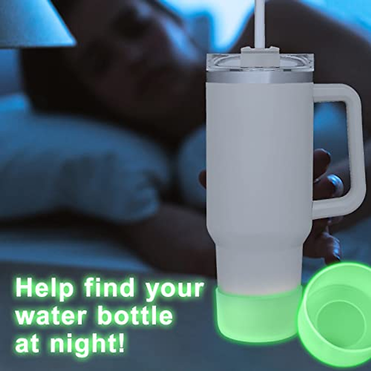 AIERSA 2Pcs Silicone Boot Sleeve for Stanley Quencher 40oz 30oz Tumbler with Handle, for IceFlow 20oz 30oz,Protective Water Bottle Cup Bottom Cover for Stanley Tumbler Accessories, Glow in the Dark