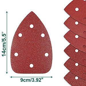 60PCS Triangular Sander Sandpaper, HYCHIKA Detail Sander Sandpaper Assorted 60/80/100/120/180/240 Grits with 6 Holes for Wood Sanding, Fit 3.92inch Qscillating Multi Tool Sander Machine
