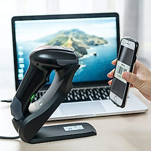 TEEMI 1D 2D Bluetooth Barcode Scanner with Intelligent USB Cradle Wall Mounted, Auto Activate Omni-Directional Hands-Free Scanning, Wireless Charging and Bluetooth 5.0 Technology (Black)
