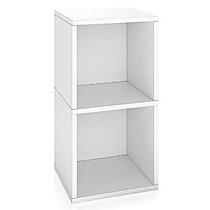 Way Basics WB-CUBE-P-BK Eco Stackable Storage Cube Plus & Cubby Organizer, White Wood Grain