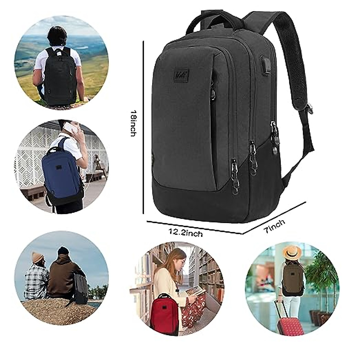 WOLT | Travel Laptop Backpack for Women & Men - airplane approved carry on Business Bag with USB Charging Port, fits 15.6 Inch Notebook (Dark Grey)